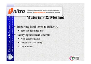Mapping LOINC with thai local code | PDF