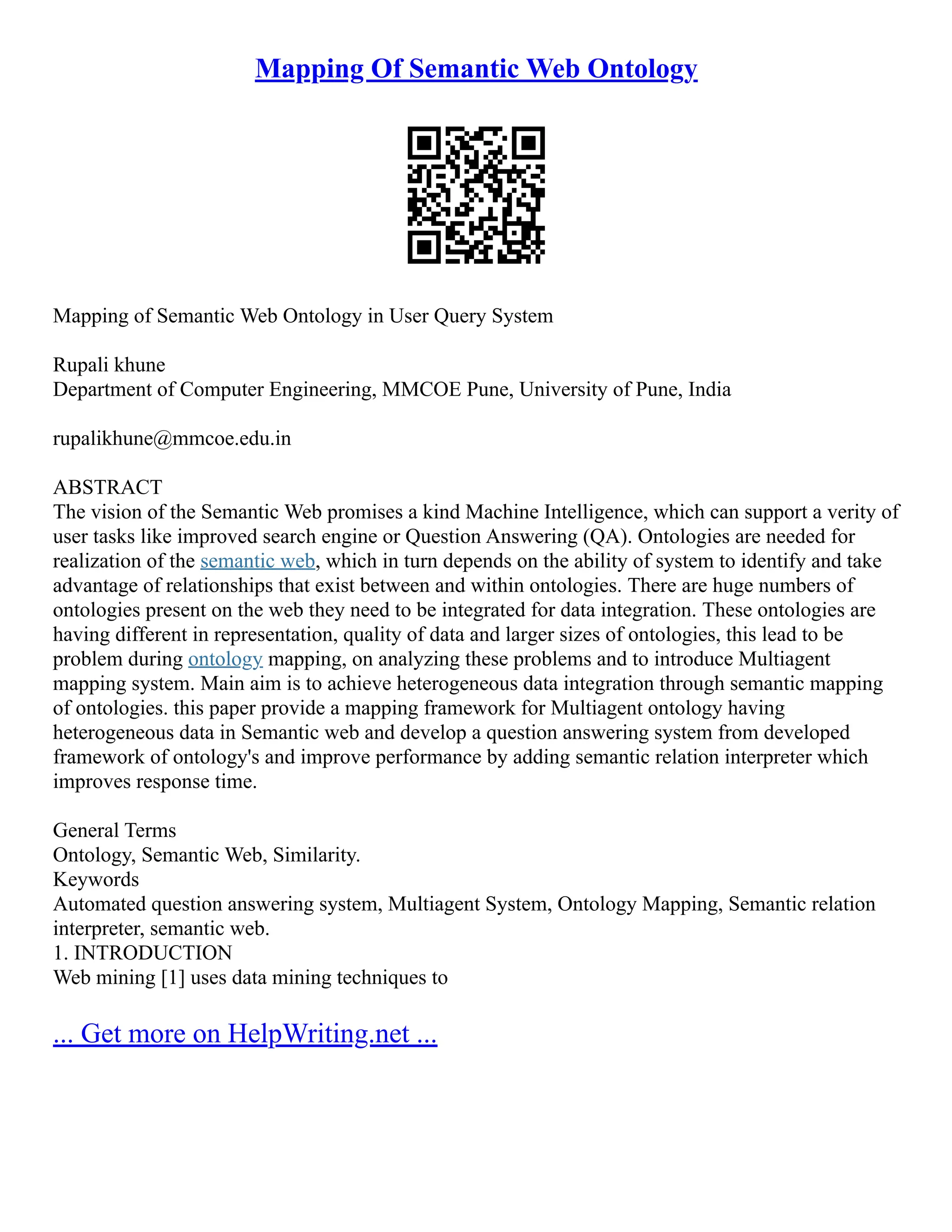Mapping Of Semantic Web Ontology Pdf