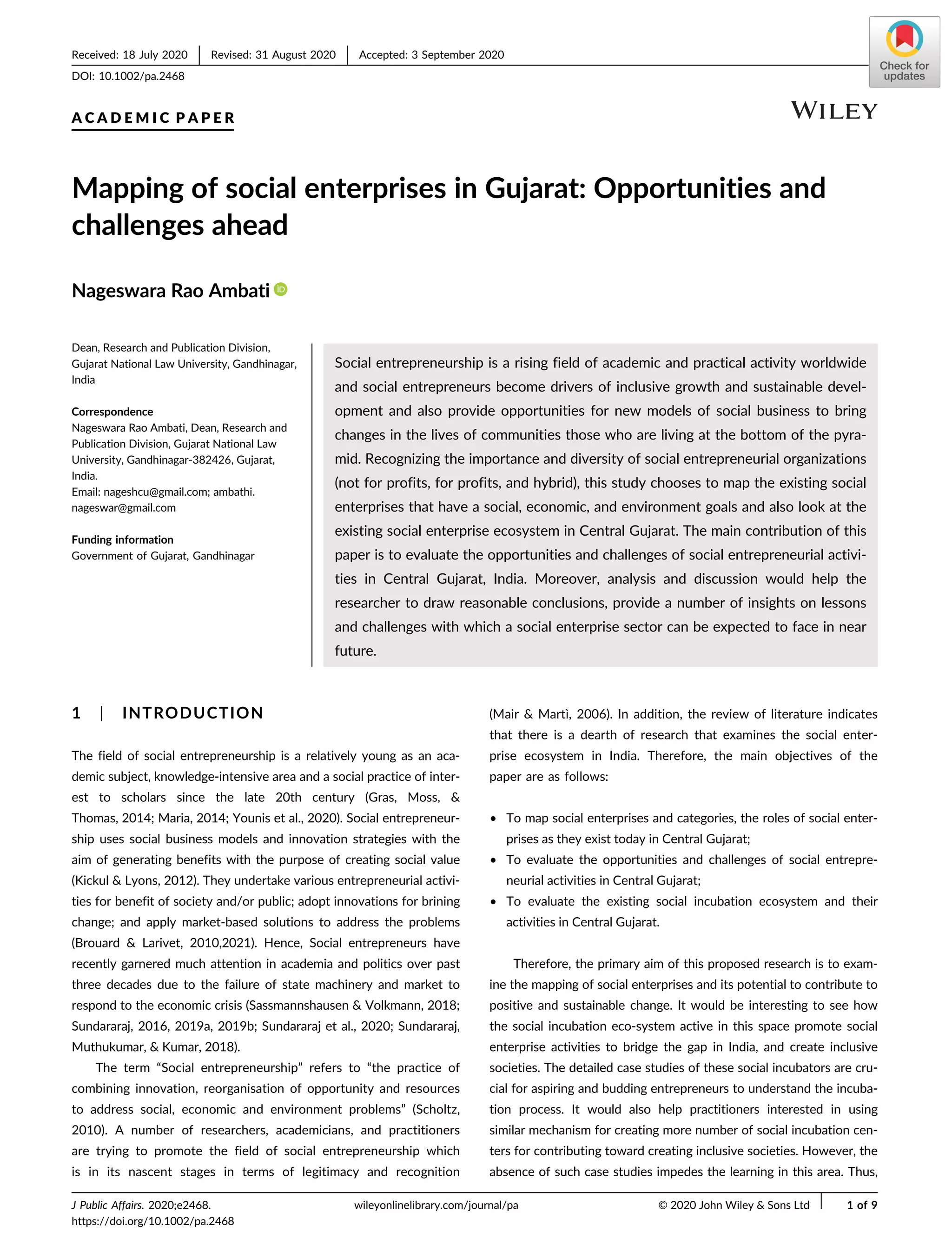 Mapping of social enterprises in gujarat opportunities and challenges ...