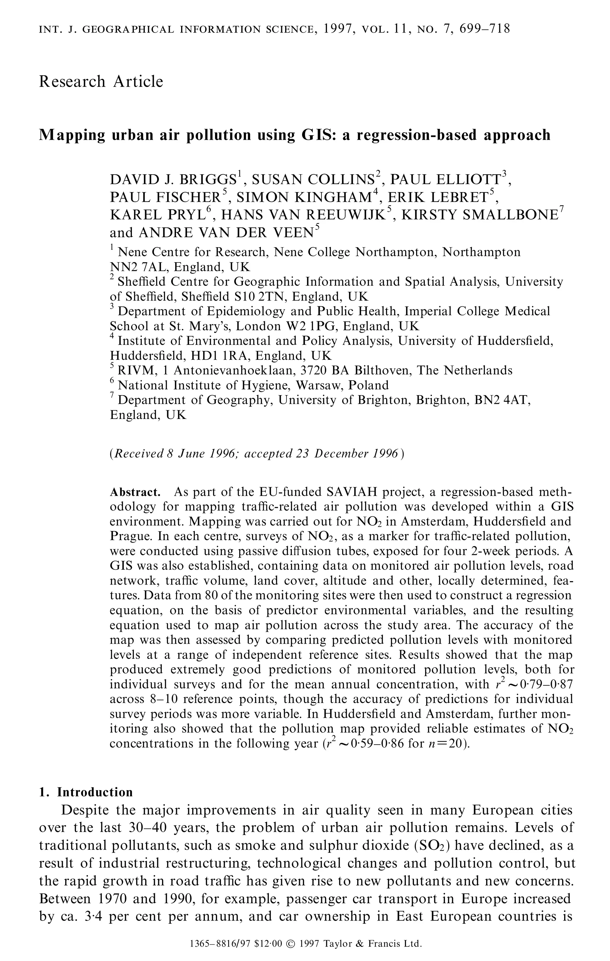 Mapping urban air pollution using gis a regression based approach | PDF
