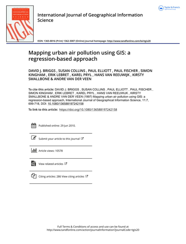 Mapping urban air pollution using gis a regression based approach | PDF
