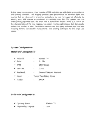 2014 IEEE JAVA DATA MINING PROJECT Mapping xml to a wide sparse table | DOCX