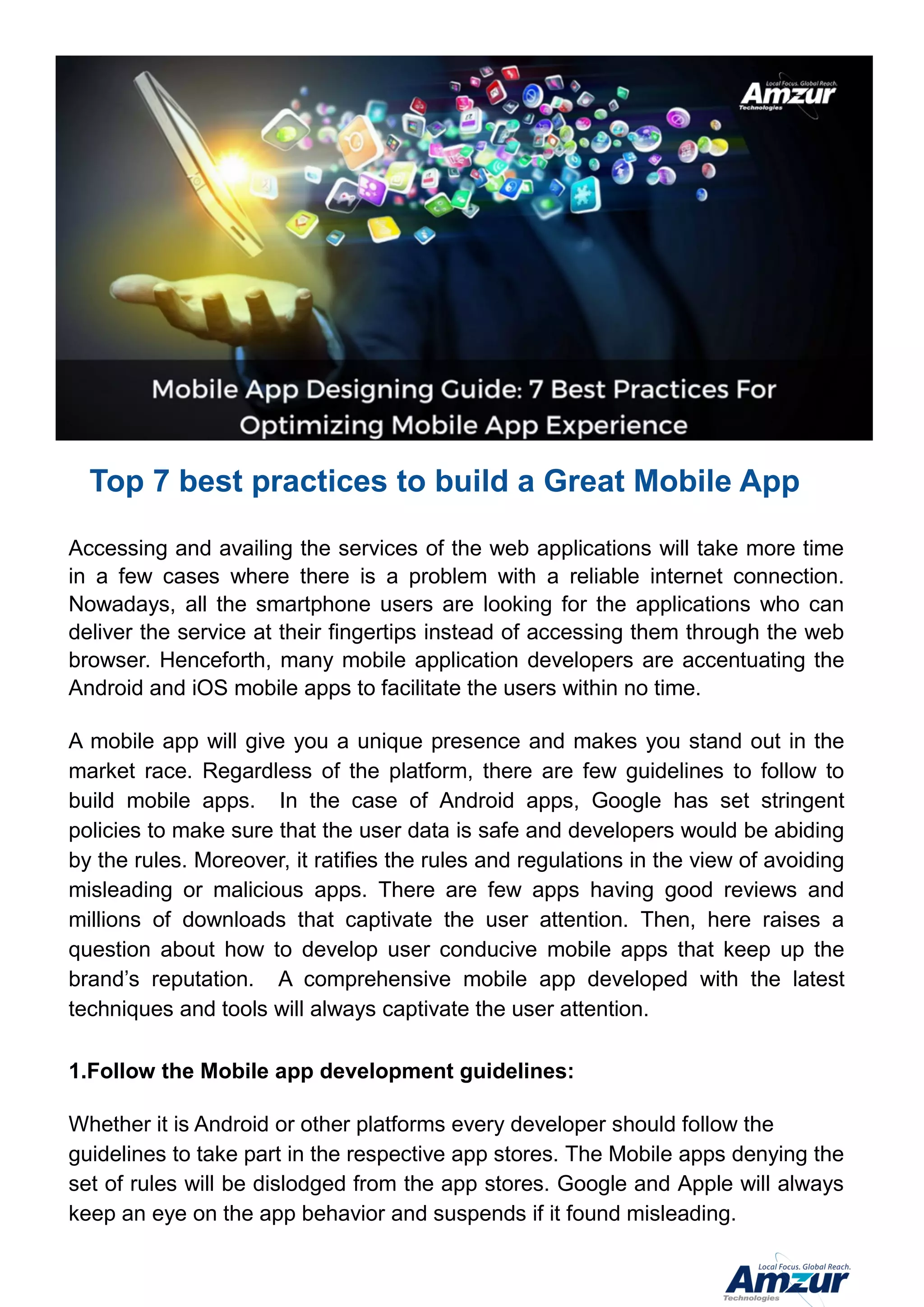 Top 7 best practices to build a Great Mobile App | PDF