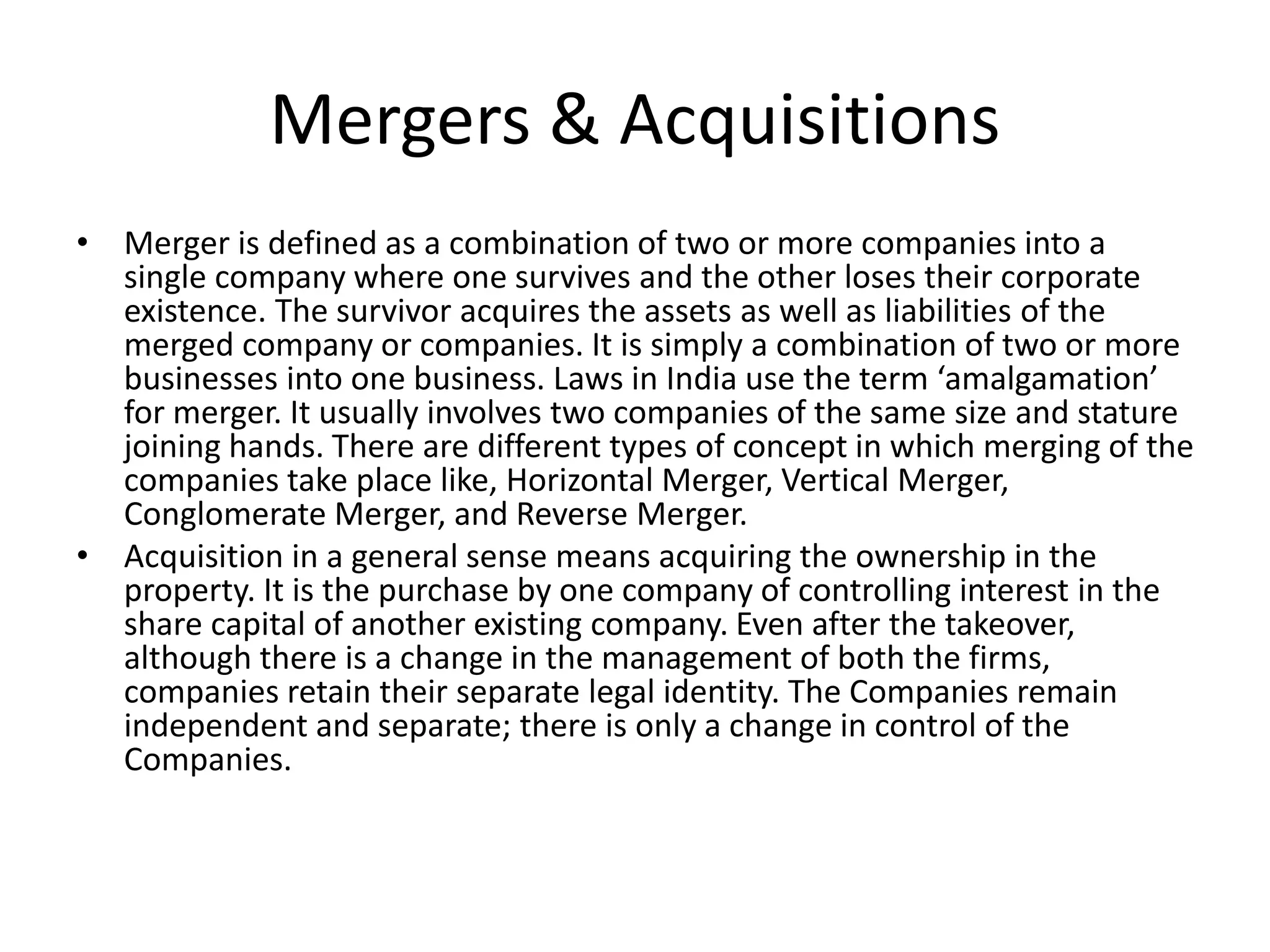 Leading cases of mergers & acquisitions in India ppt | PPTX