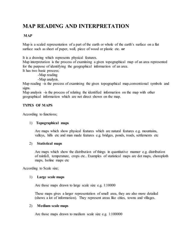 Map reading and interpretation | DOCX | Geography | Science