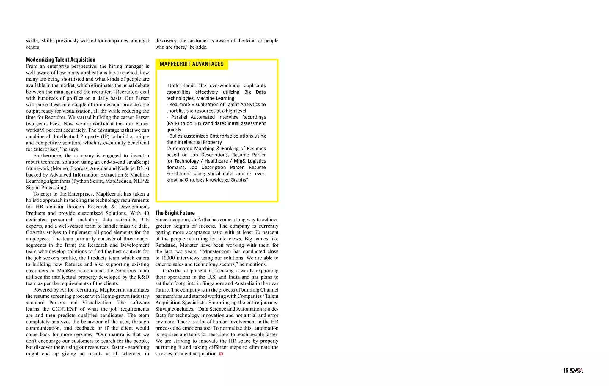 MapRecruit - HR Technology 10 best startups | PDF