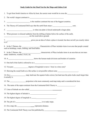 Maps and globes study guide | DOC | Geography | Science
