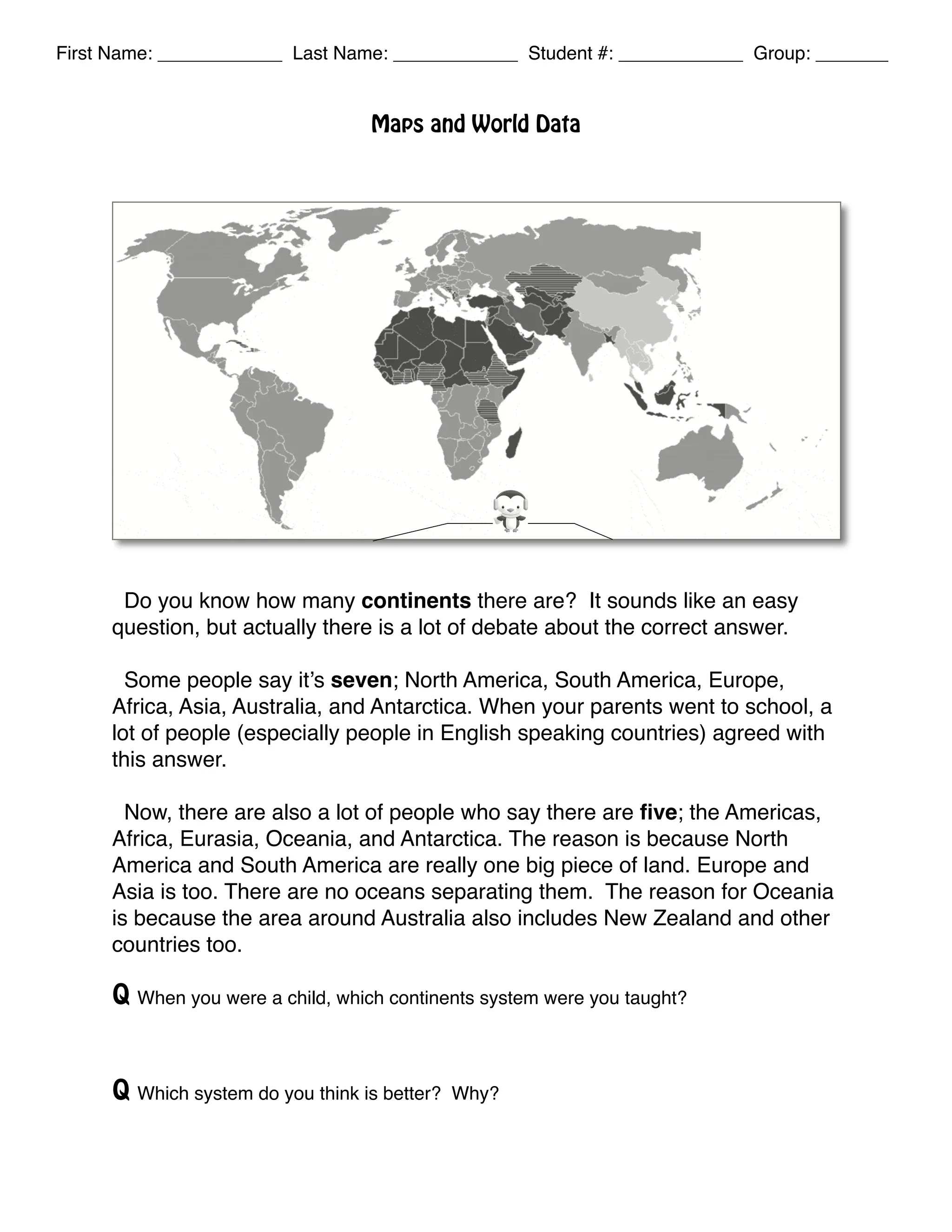 Maps and world data worksheet | PDF