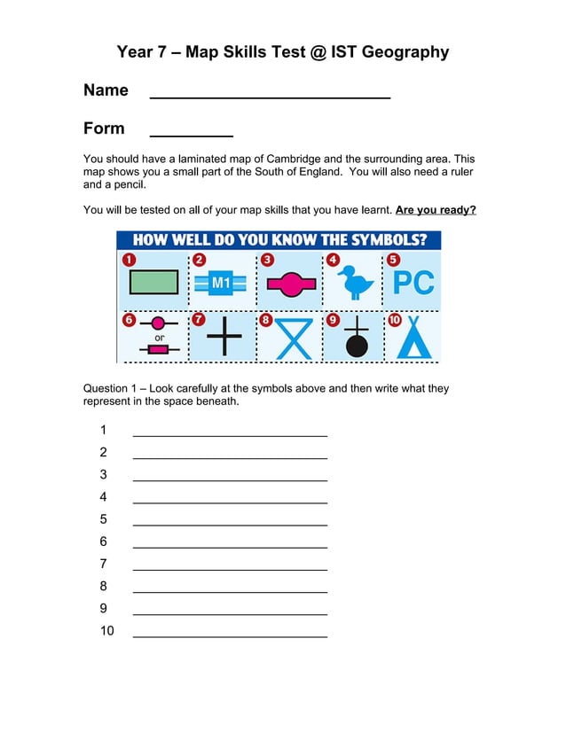 Year 7 Map Skills Test - Geography | DOC | Geography | Science