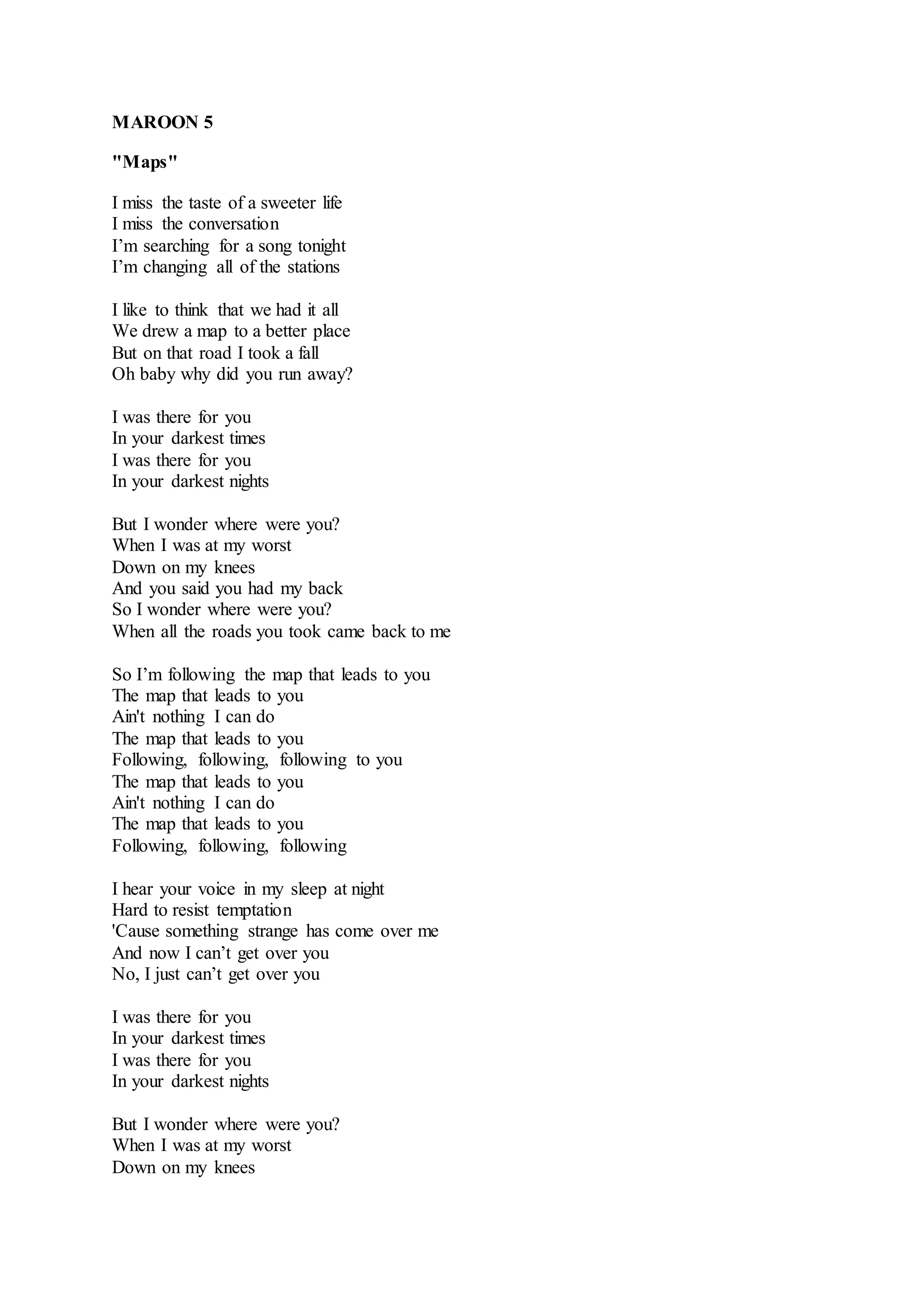 MAROON 5 - Maps lyric | DOCX