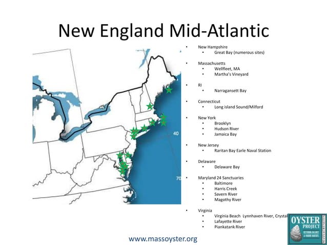 Oyster Restoration Map of the United States in 2014