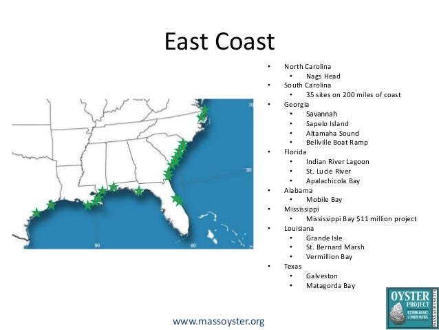 Oyster Restoration Map of the United States in 2014