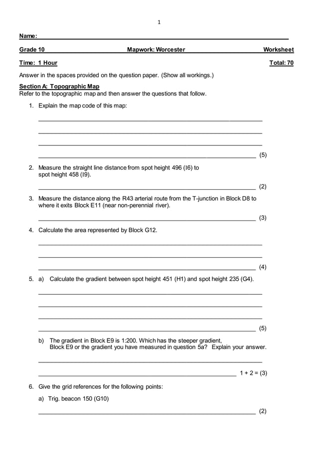Mapwork worksheet - Worcester map | PDF
