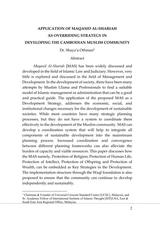 APPLICATION OF MAQASID AL-SHARIAH AS OVERRIDING STRATEGY IN DEVELOPING THE CAMBODIAN MUSLIM ...