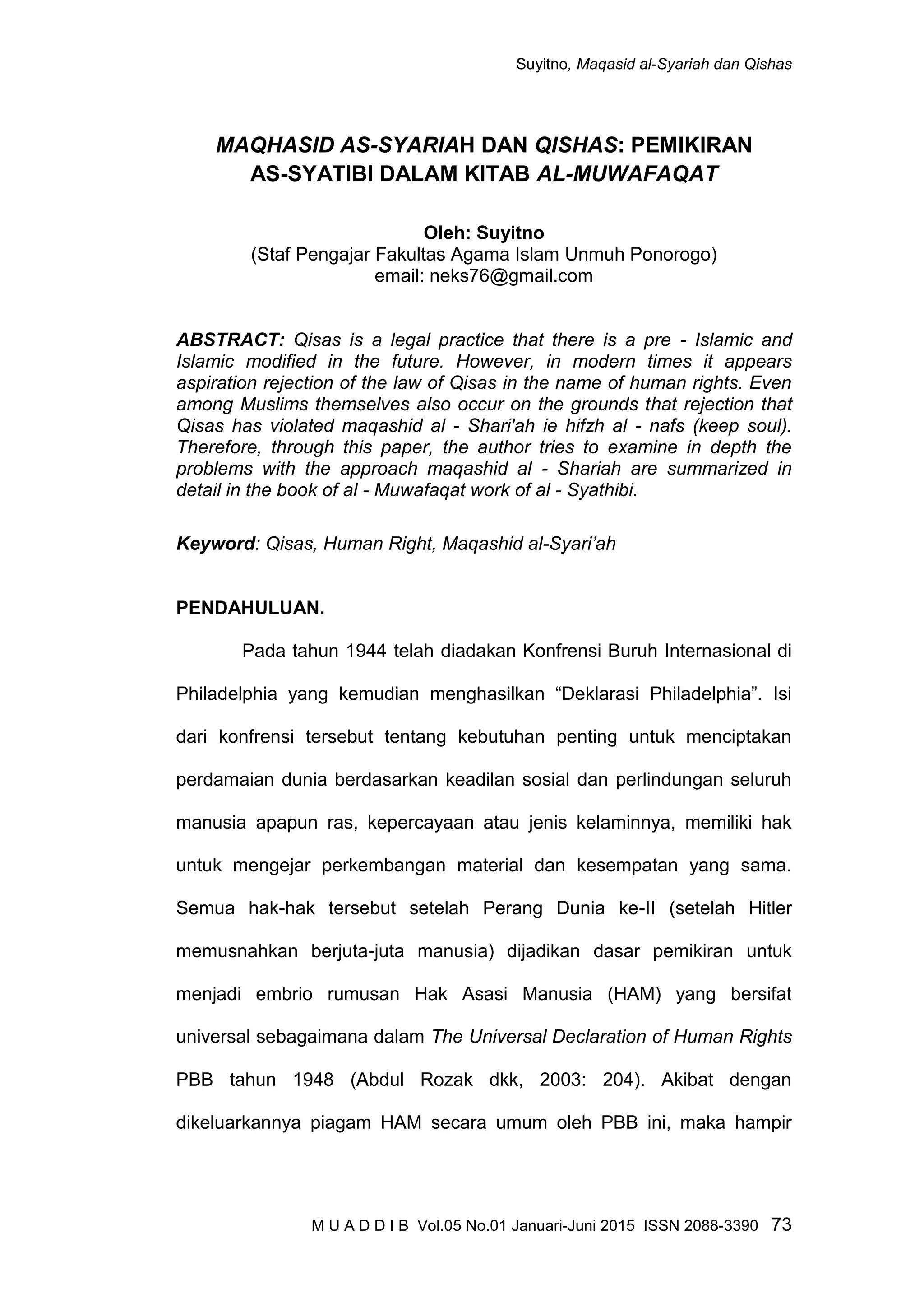 Maqhasid as syariah dan qishas pemikiran | PDF