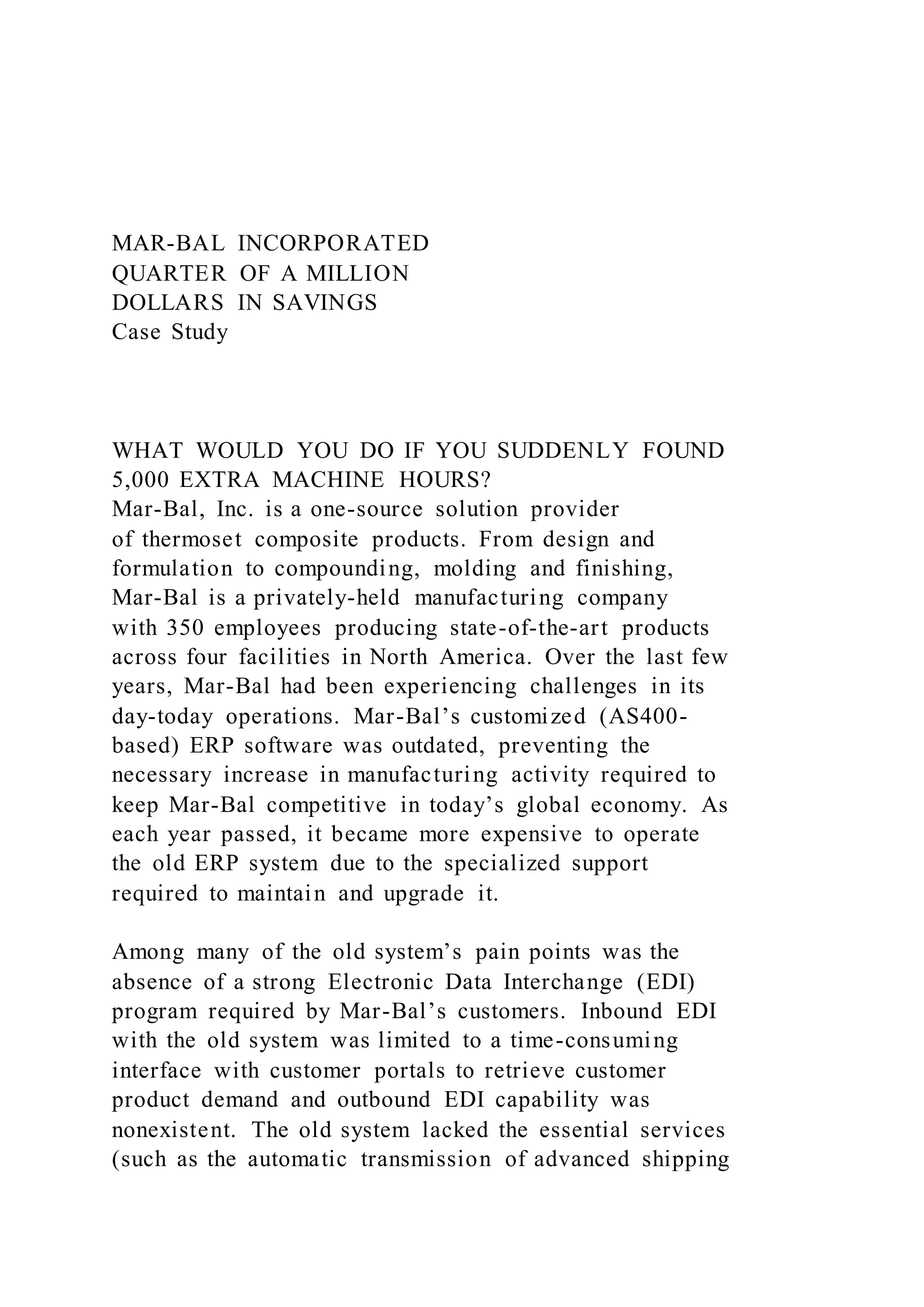 MAR-BAL INCORPORATEDQUARTER OF A MILLION DOLLARS IN SAVING | DOCX