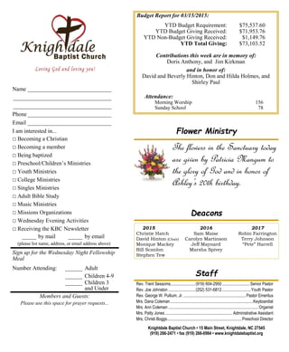 Knightdale Baptist Church March 22nd 2015 Worship Bulletin | PDF