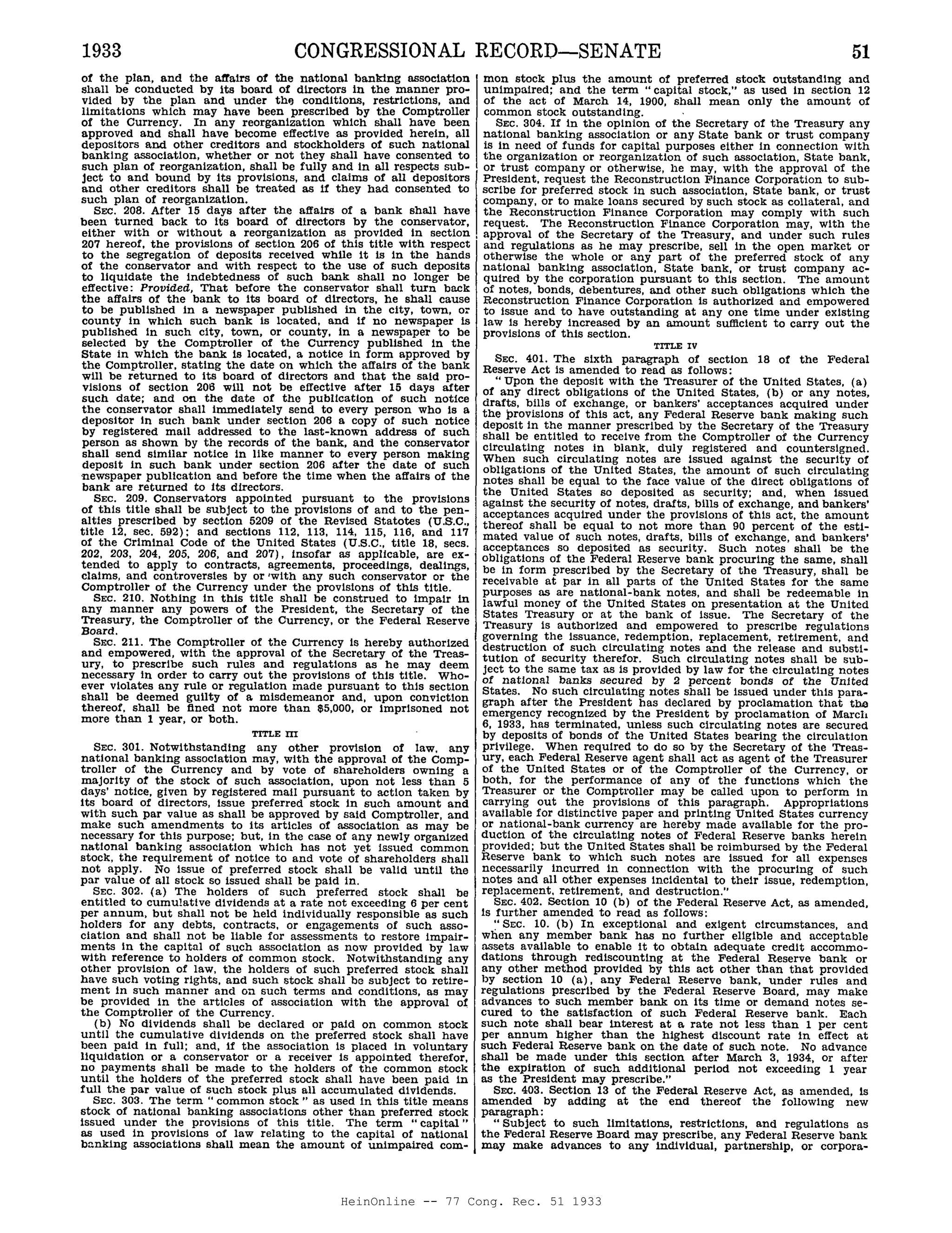 Mar 9, 1933 Congressional Record h.r. 1491 bottom pg 75 then McFadden pg 80 | PDF