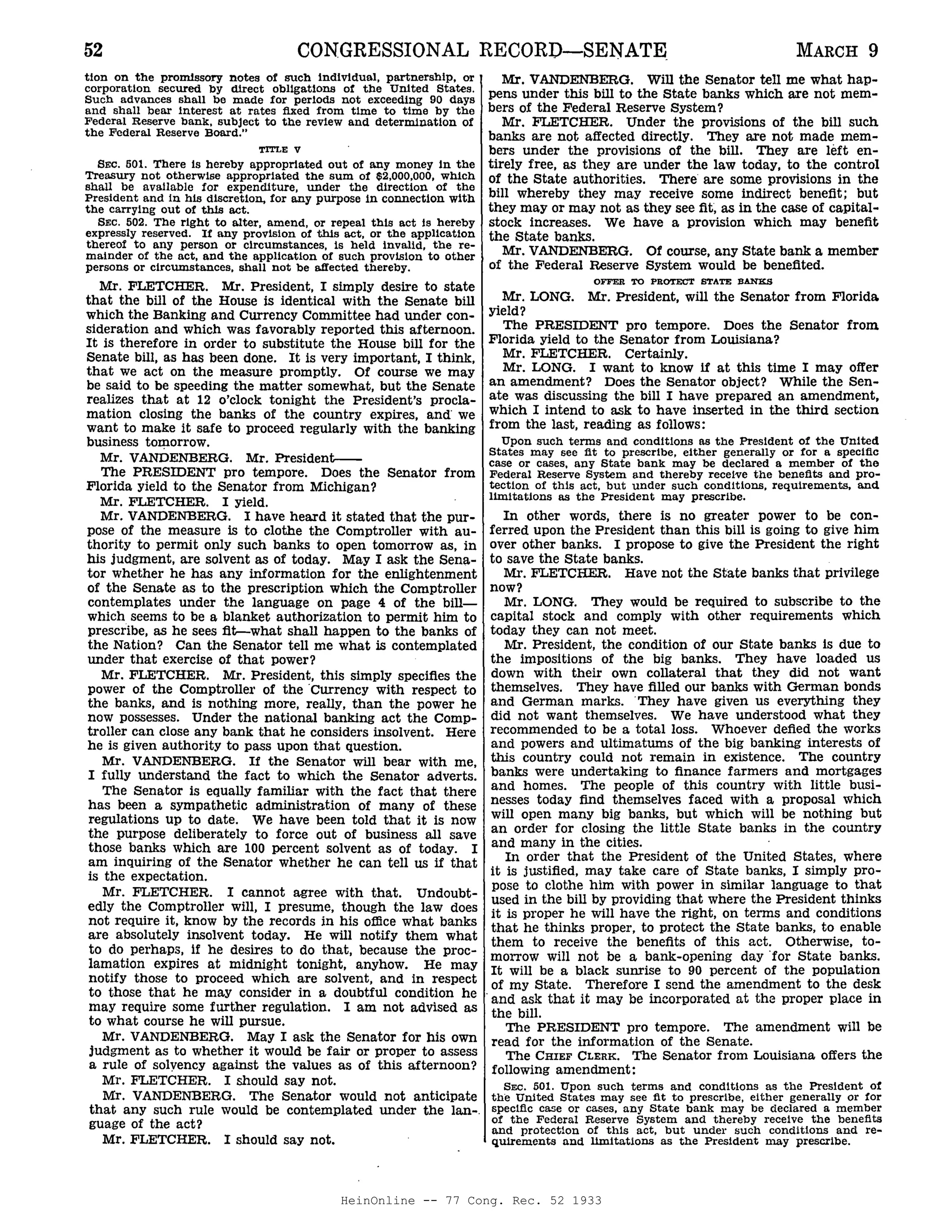Mar 9, 1933 Congressional Record h.r. 1491 bottom pg 75 then McFadden pg 80 | PDF