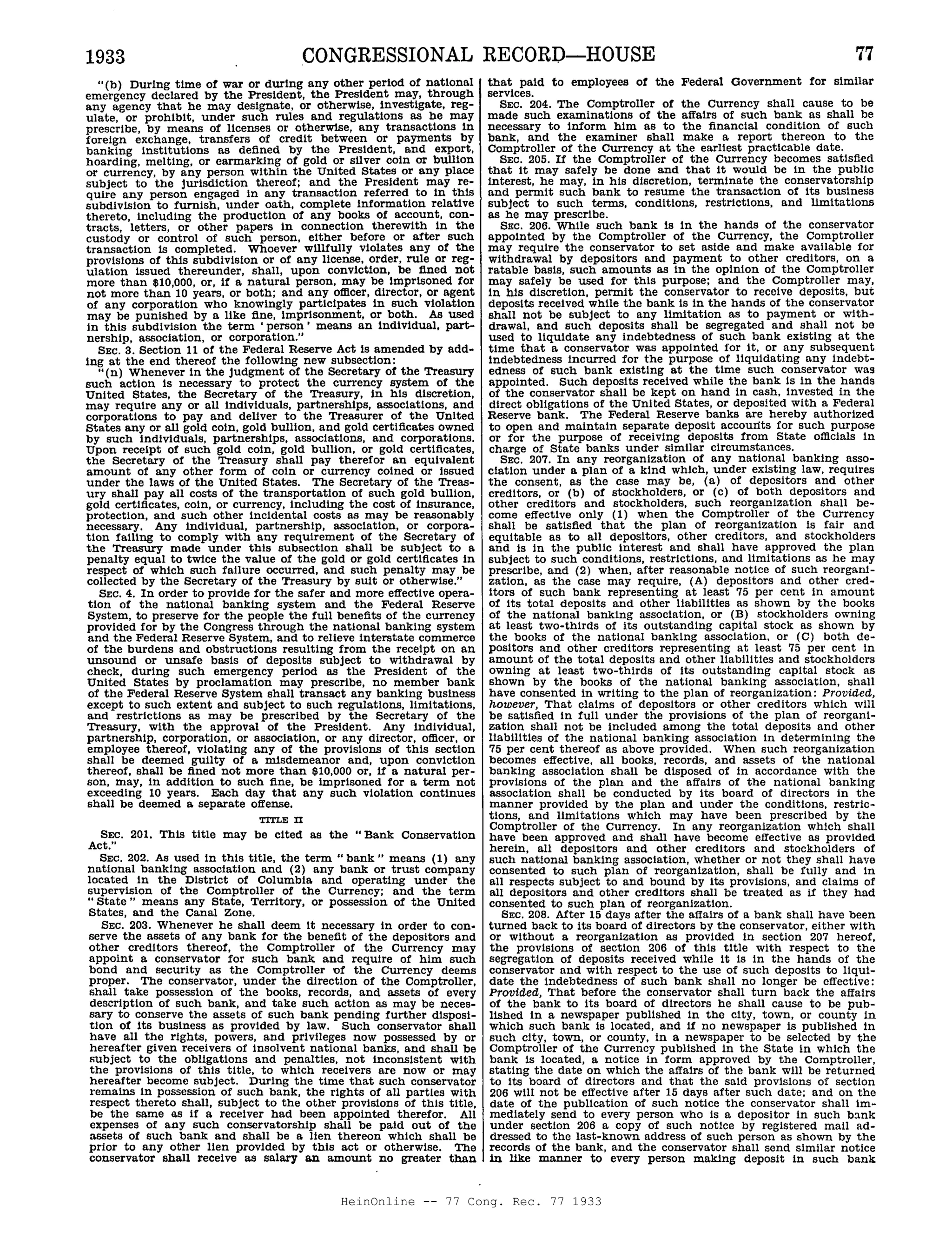 Mar 9, 1933 Congressional Record h.r. 1491 bottom pg 75 then McFadden pg 80 | PDF