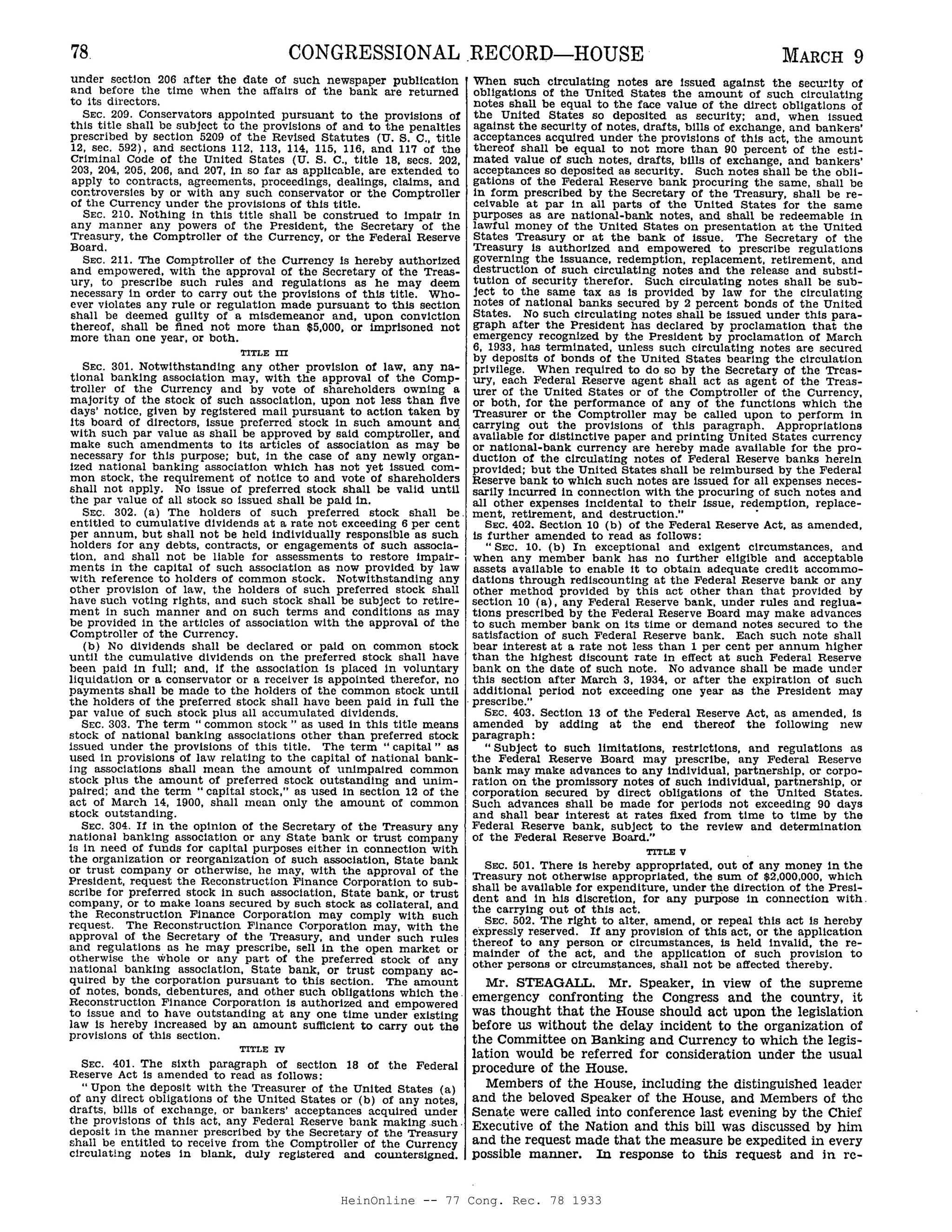 Mar 9, 1933 Congressional Record h.r. 1491 bottom pg 75 then McFadden pg 80 | PDF | Databases ...