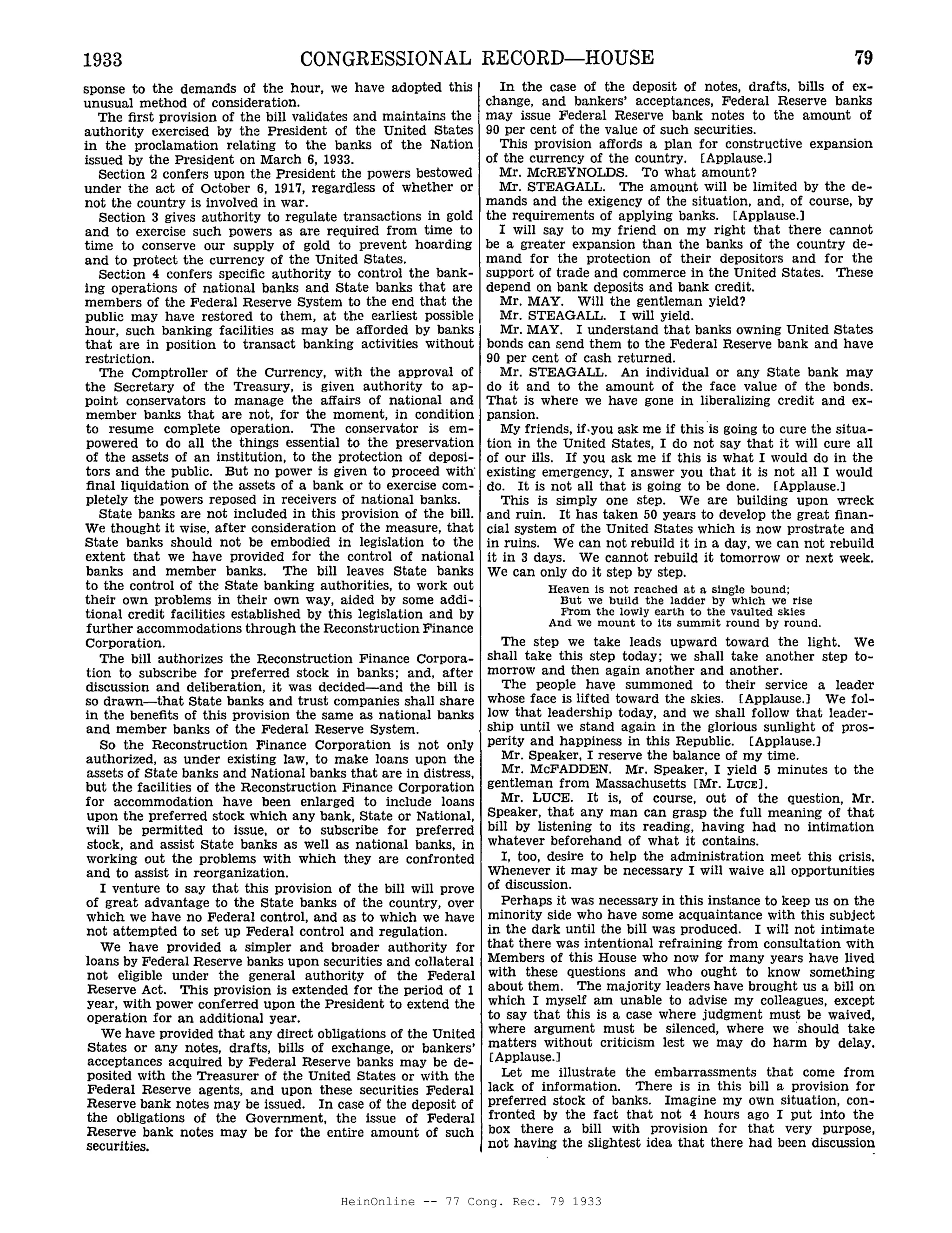 Mar 9, 1933 Congressional Record h.r. 1491 bottom pg 75 then McFadden pg 80 | PDF | Databases ...