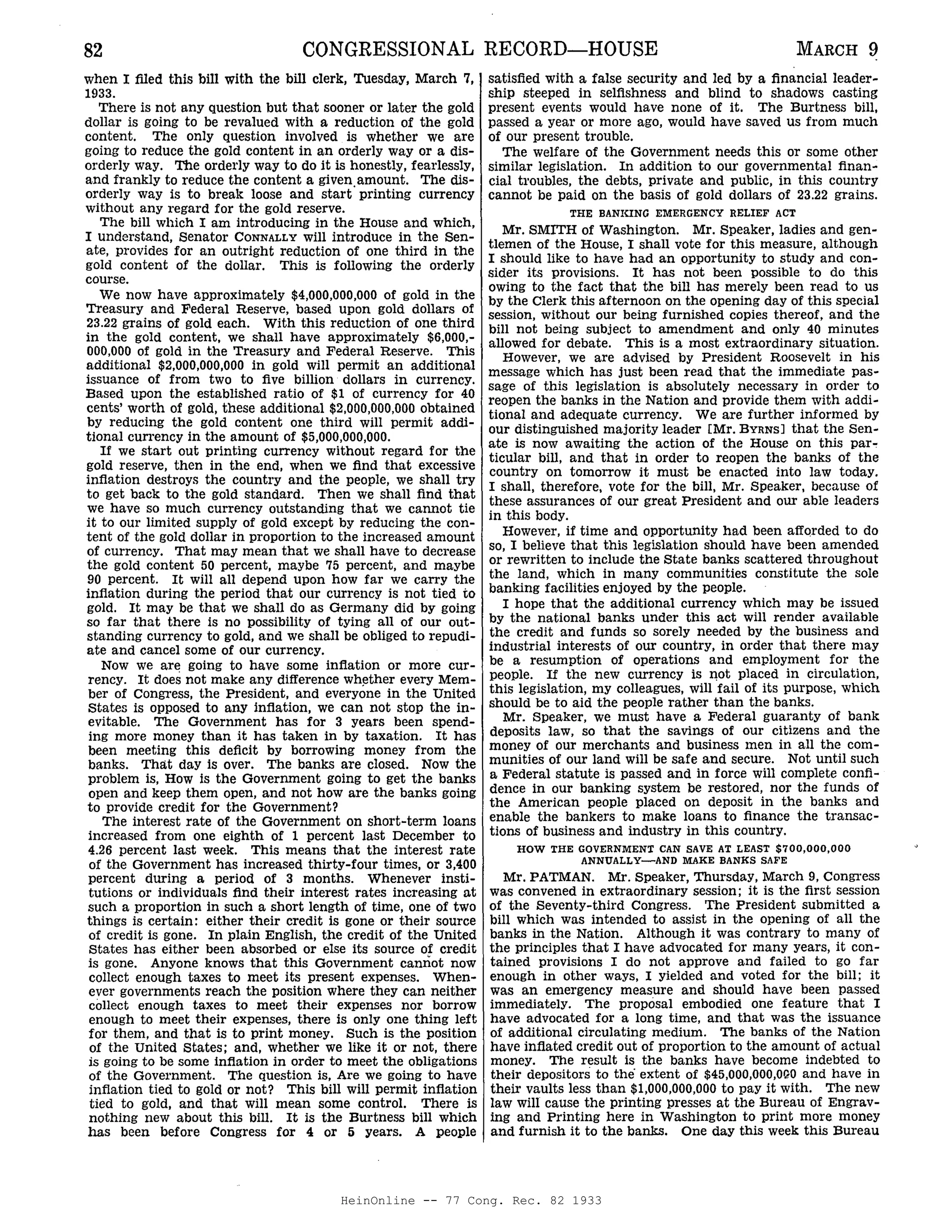 Mar 9, 1933 Congressional Record h.r. 1491 bottom pg 75 then McFadden pg 80 | PDF | Databases ...