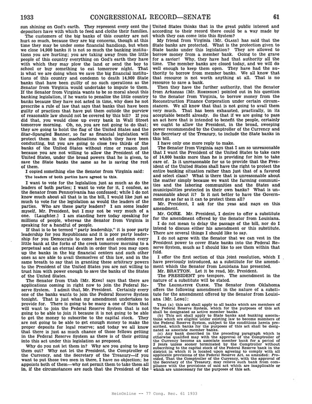 Mar 9, 1933 Congressional Record h.r. 1491 bottom pg 75 then McFadden pg 80 | PDF | Databases ...