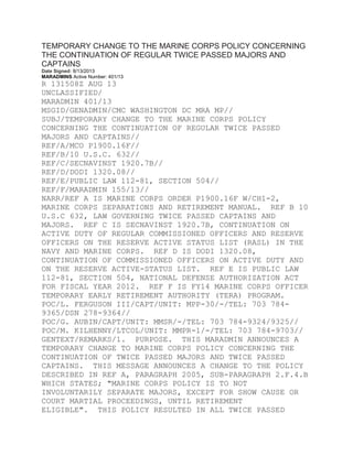 MARADMIN 401/13 Temporary Change to the Marine Corps Policy Concerning ...