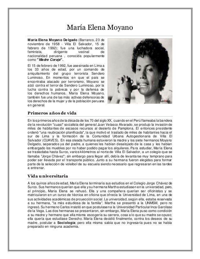 María elena moyano biografia lideresa