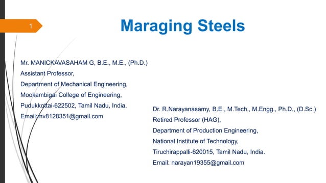Maraging Steels (Properties, Microstructure & Applications) | PPTX