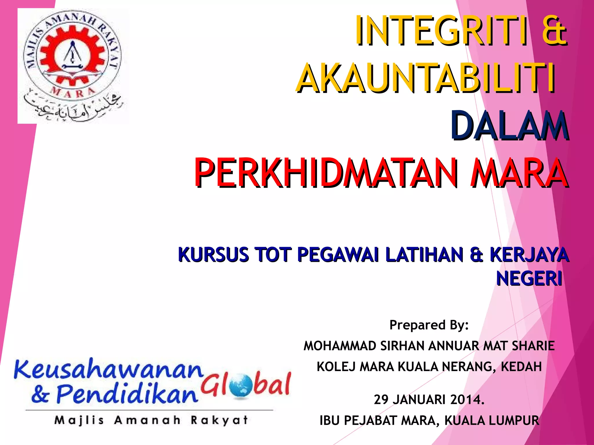 MARA IALKM - Integriti & Akauntabiliti Teras Perkhidmatan MARA | PPT