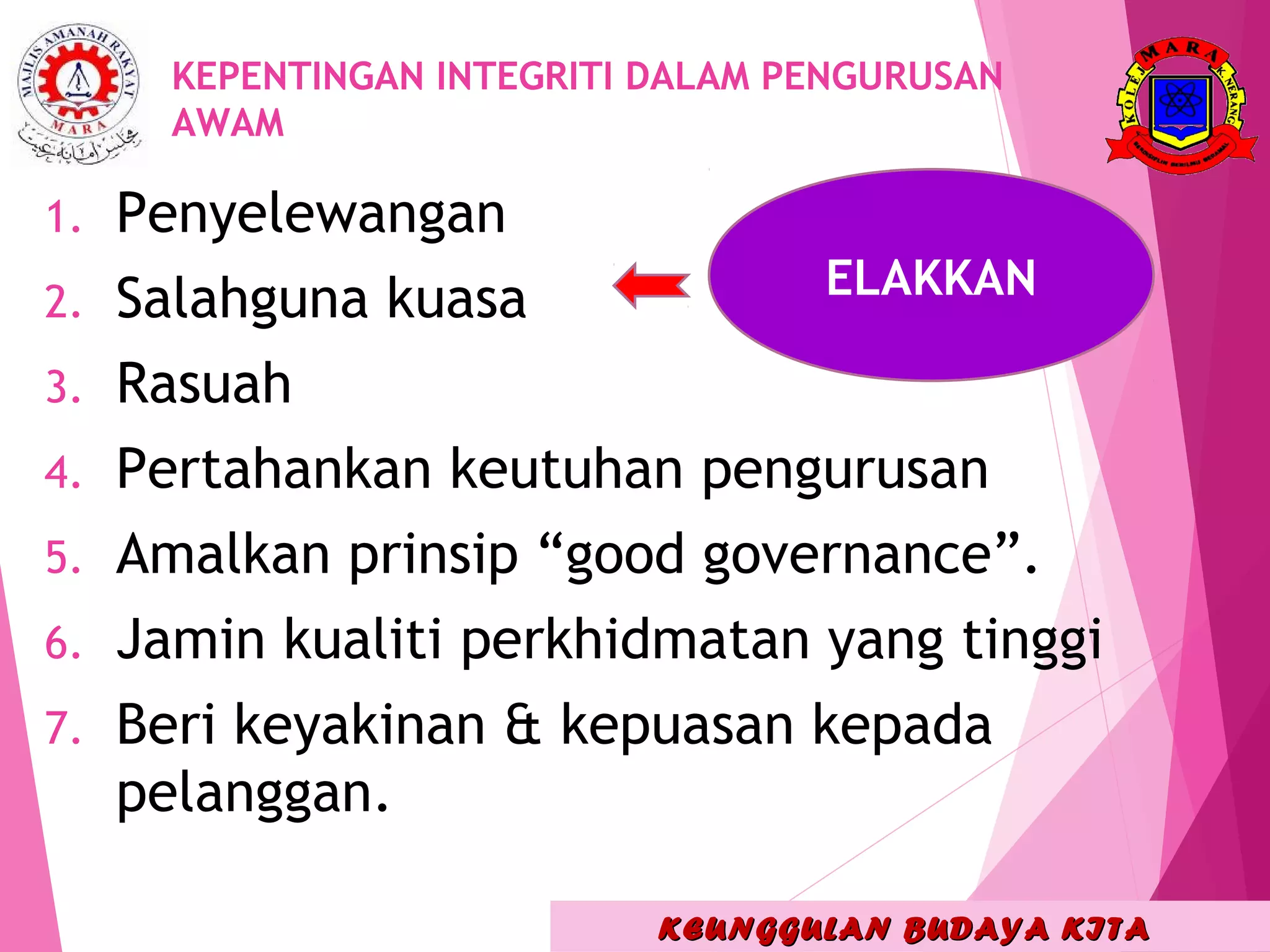 MARA IALKM - Integriti & Akauntabiliti Teras Perkhidmatan MARA | PPT