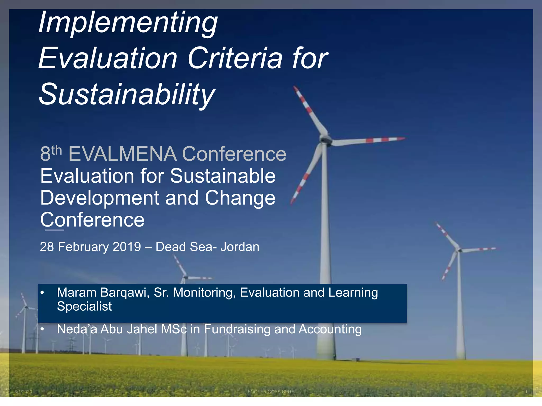 Implementing Evaluation Criteria for Sustainability-EVALMENA 2020 | PPTX