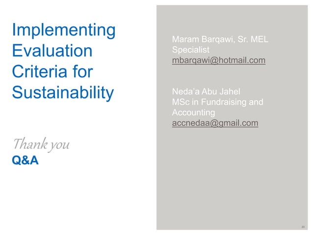 Implementing Evaluation Criteria for Sustainability-EVALMENA 2020 | PPT