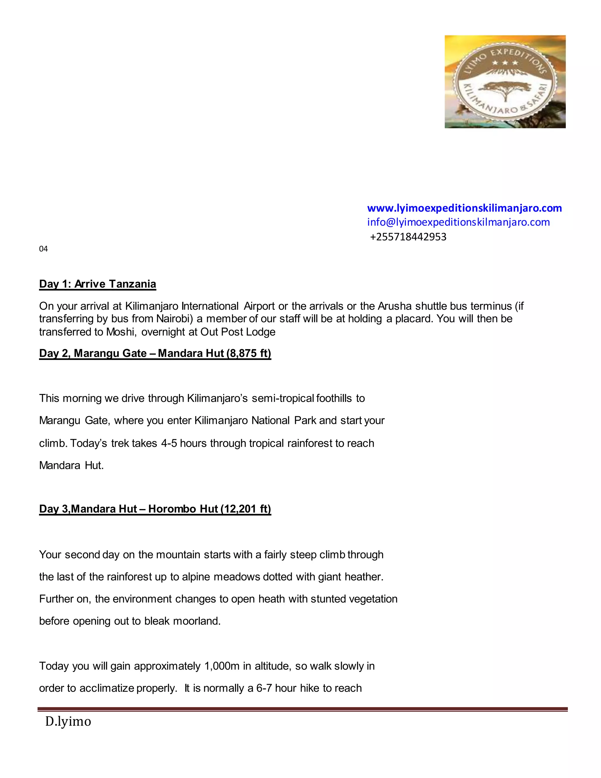 Marangu route and safari | DOCX