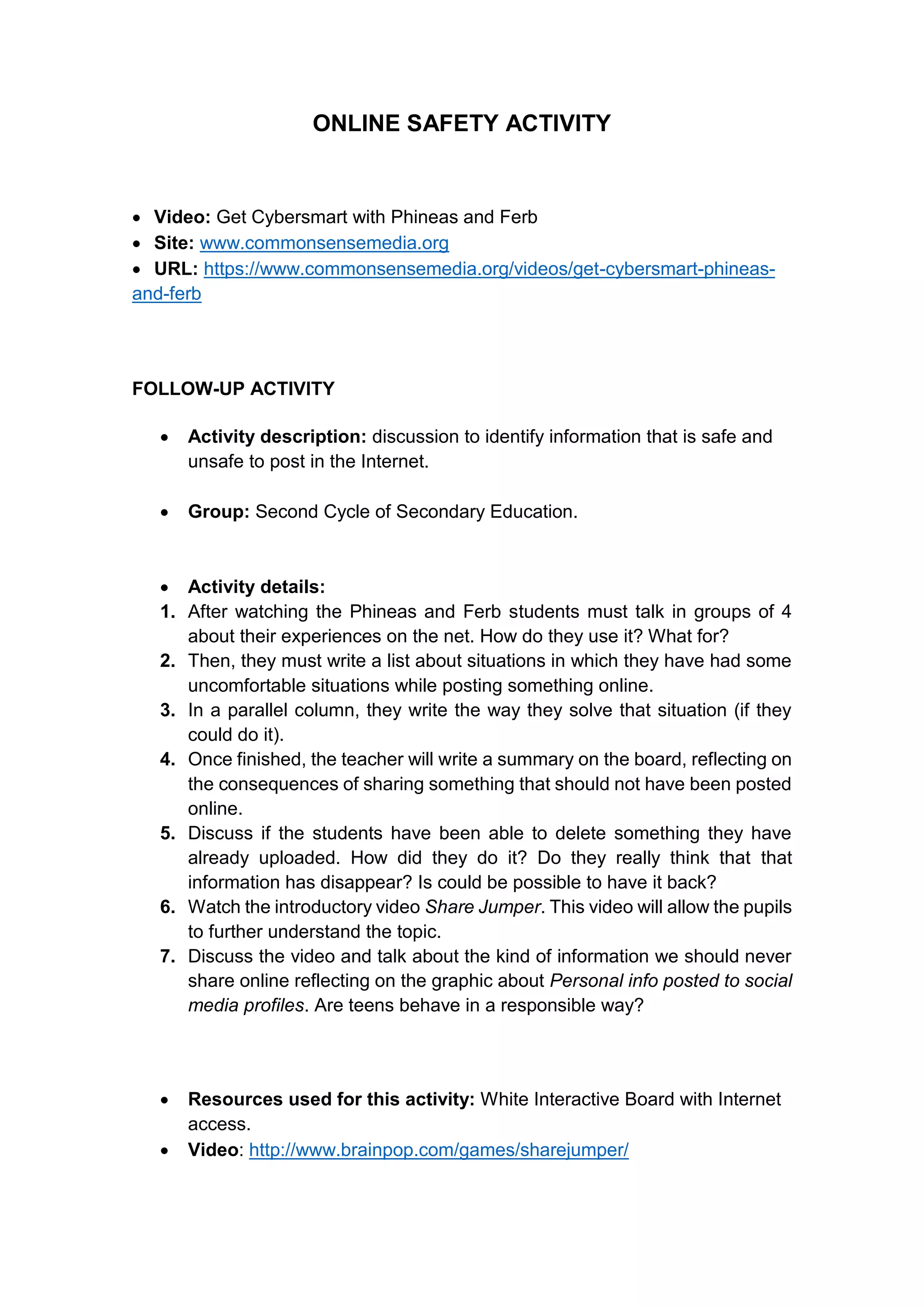 Online Safety Activity | PDF