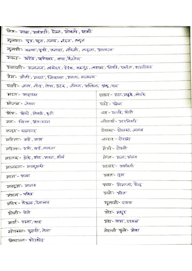 Marathi Grammar (Synonyms) | PDF