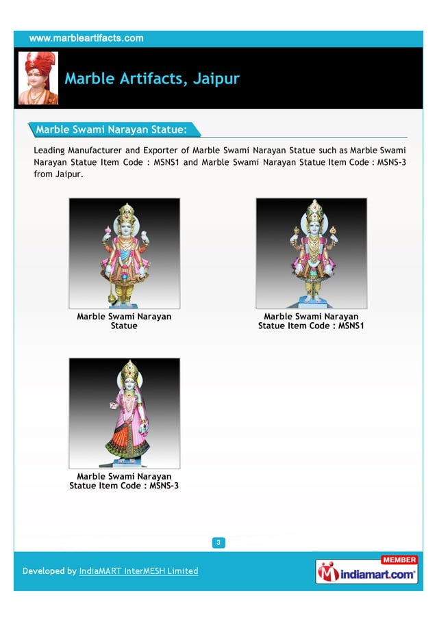 Marble Artifacts, Jaipur, Marble Swami Narayan Statue | PDF