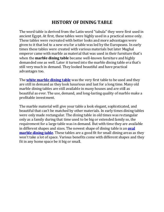 HISTORY OF DINING TABLE | PDF