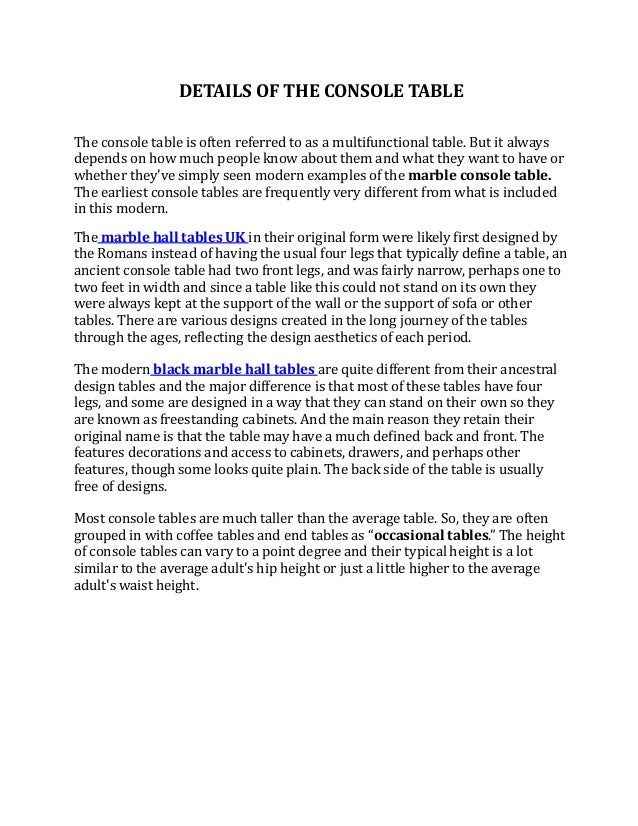 DETAILS OF THE CONSOLE TABLE | PDF