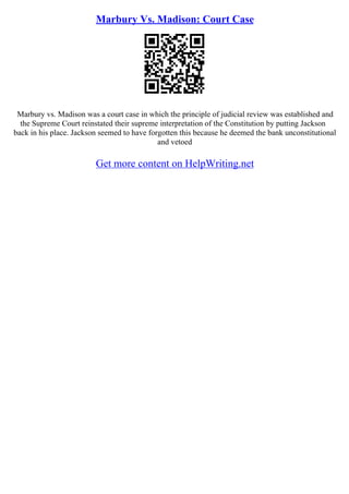 Marbury Vs Madison Essay | PDF