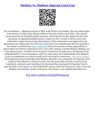 Marbury Vs Madison Essay | PDF