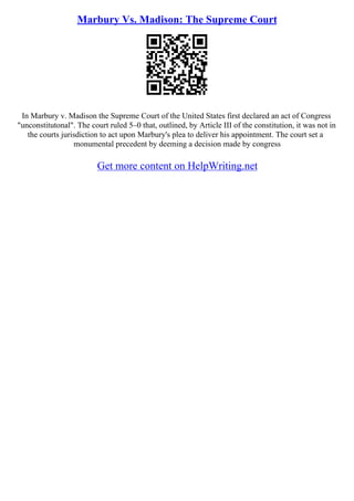 Marbury Vs Madison Essay | PDF