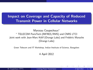 Green Telecom & IT Workshop: Marceau greentouch | PPT
