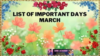 MARCH MONTH || LIST OF IMPORTANT DAYS || | PPTX