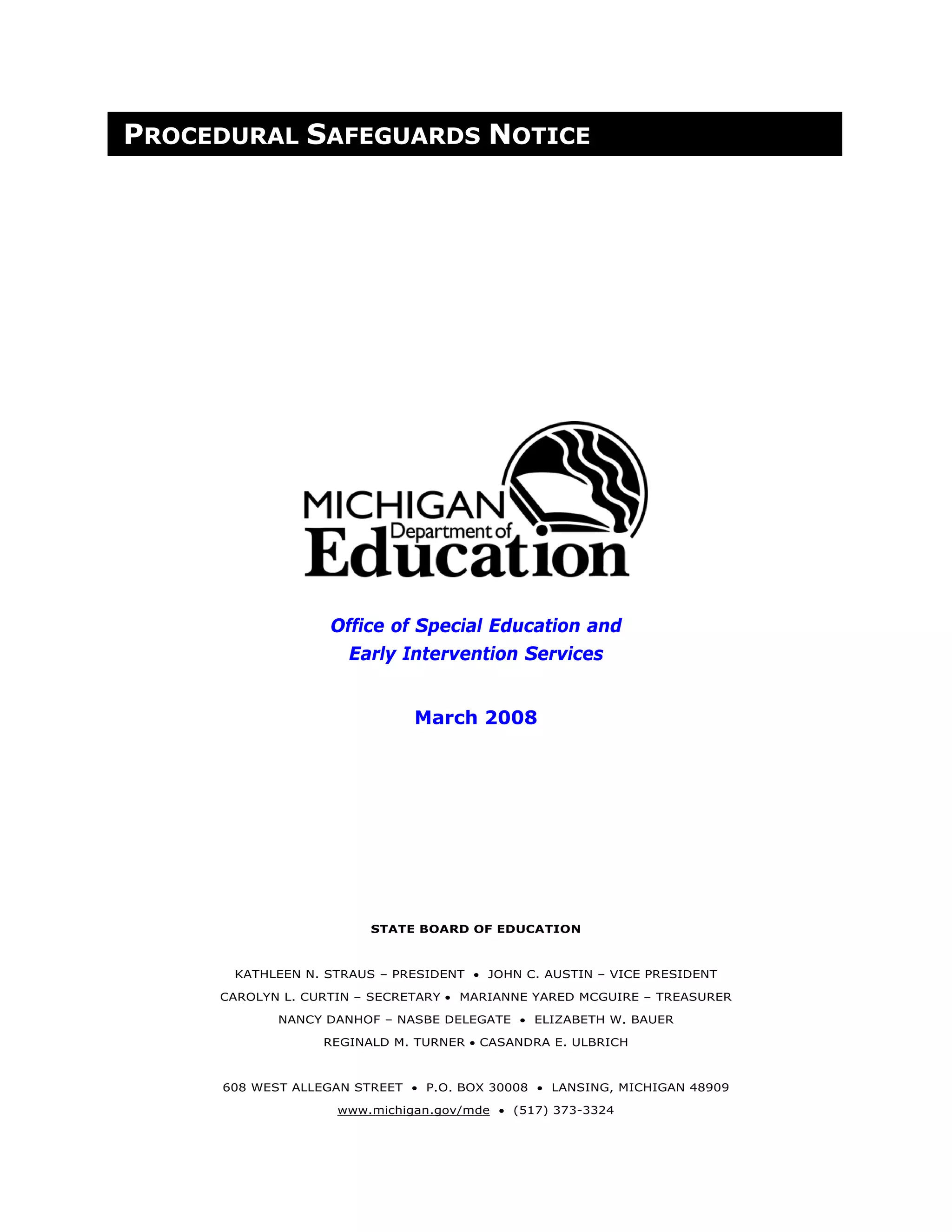 Procedural Safeguards Notice Part B, March 2008 | PDF
