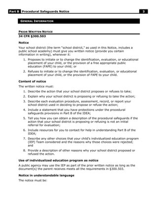 Procedural Safeguards Notice Part B, March 2008 | PDF