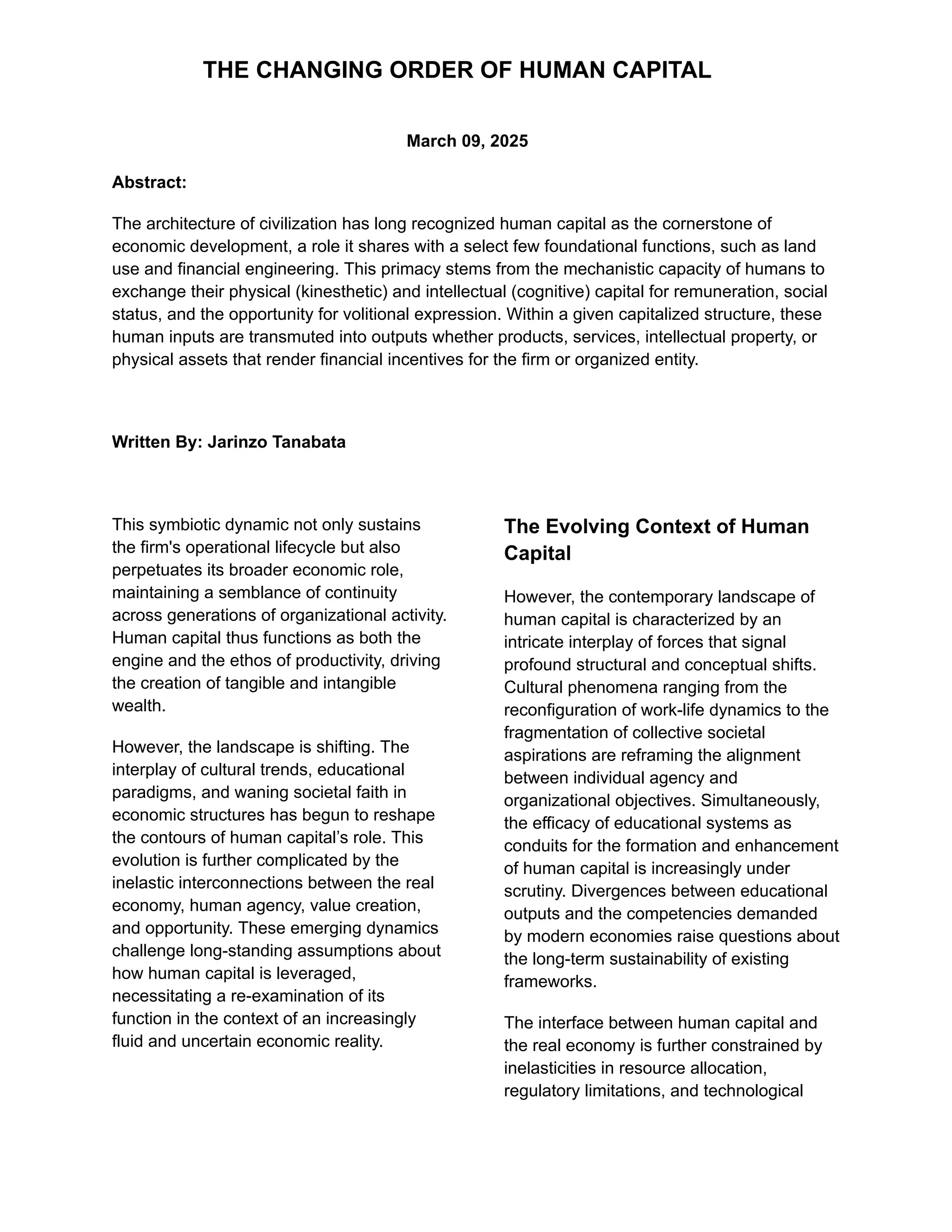 The Changing Order Of Human Capital In Global Systems | PDF