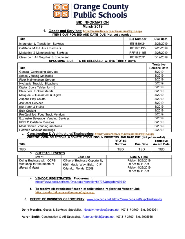 March 19 Bids Orange County Public Schools (OCPS) | DOCX